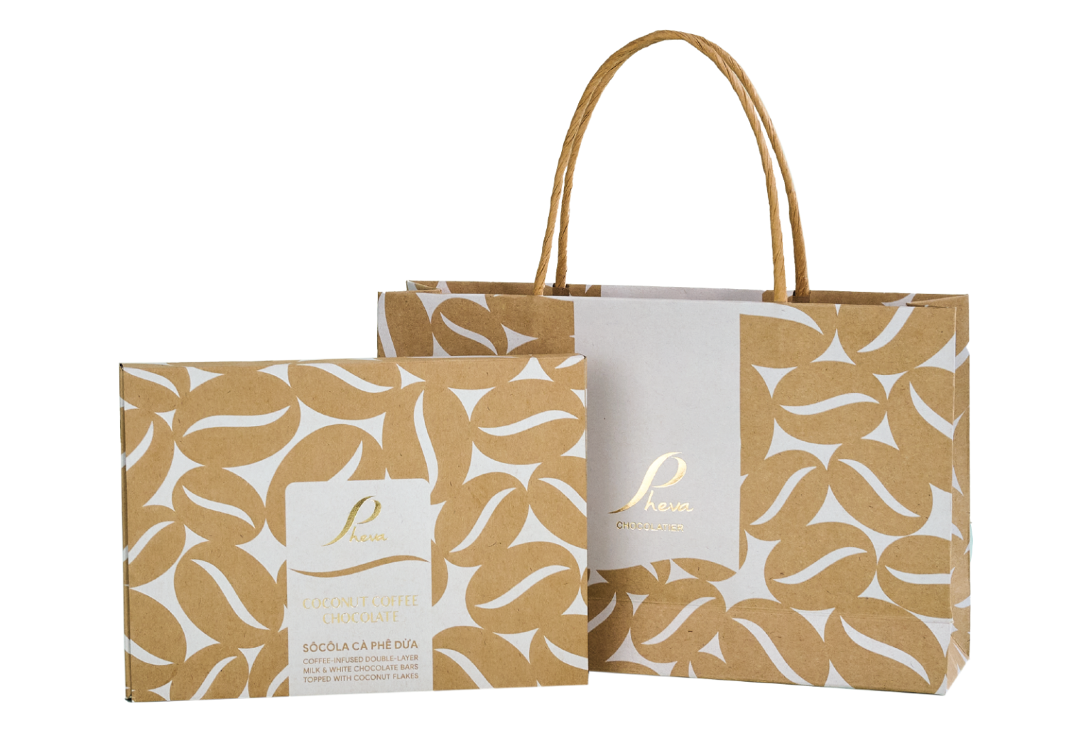 Hộp 60g – Sôcôla Cà phê Dừa – 3 thanh – Pheva Chocolate