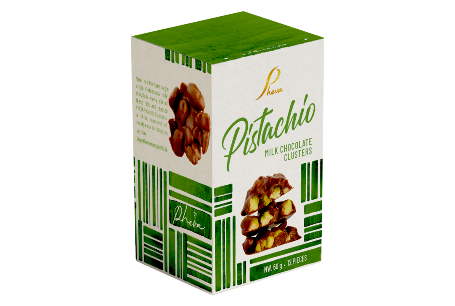 Box 60g – Pistachio Clusters – Pheva Chocolate